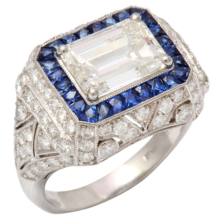 Magnificent Emerald Cut Sapphire Diamond Ring For Sale at 1stDibs