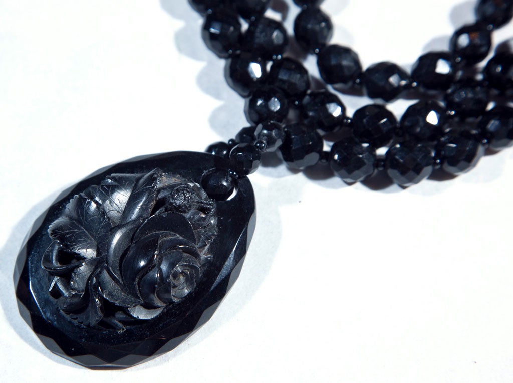 Victorian Carved Jet Floral High Relief Pendant For Sale at 1stDibs