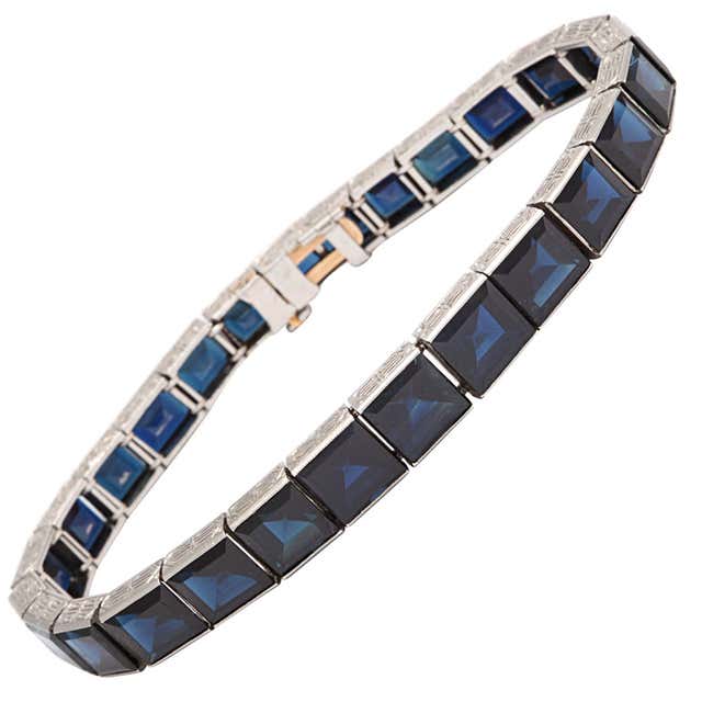 Art Deco Emerald Sapphire And Platinum Tennis Bracelet Duo At 1stdibs