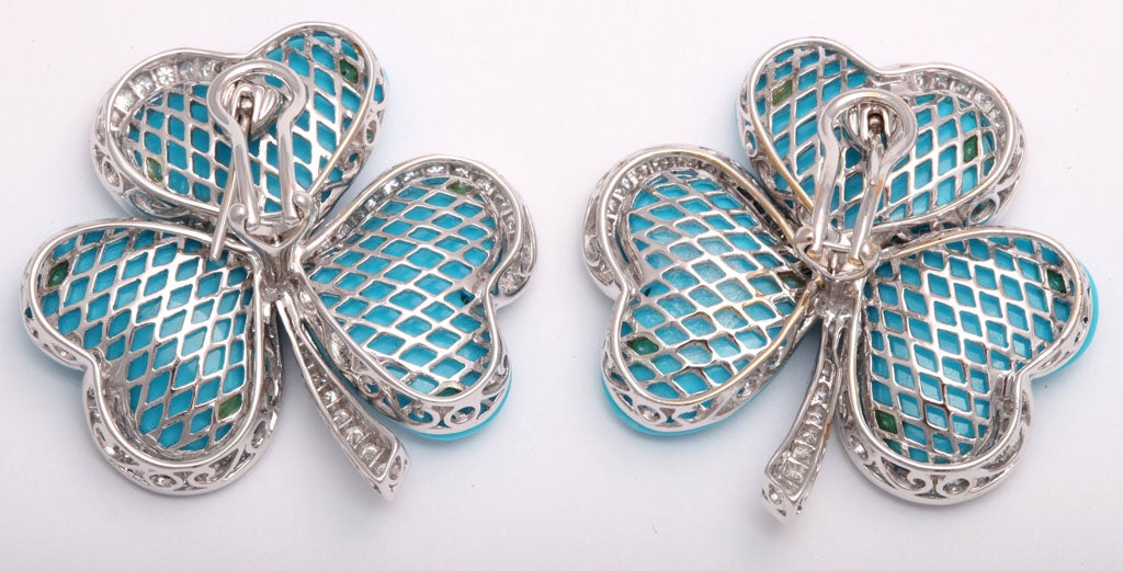 Impressive Turquoise Diamond Gold Clover Earrings For Sale (Free ...