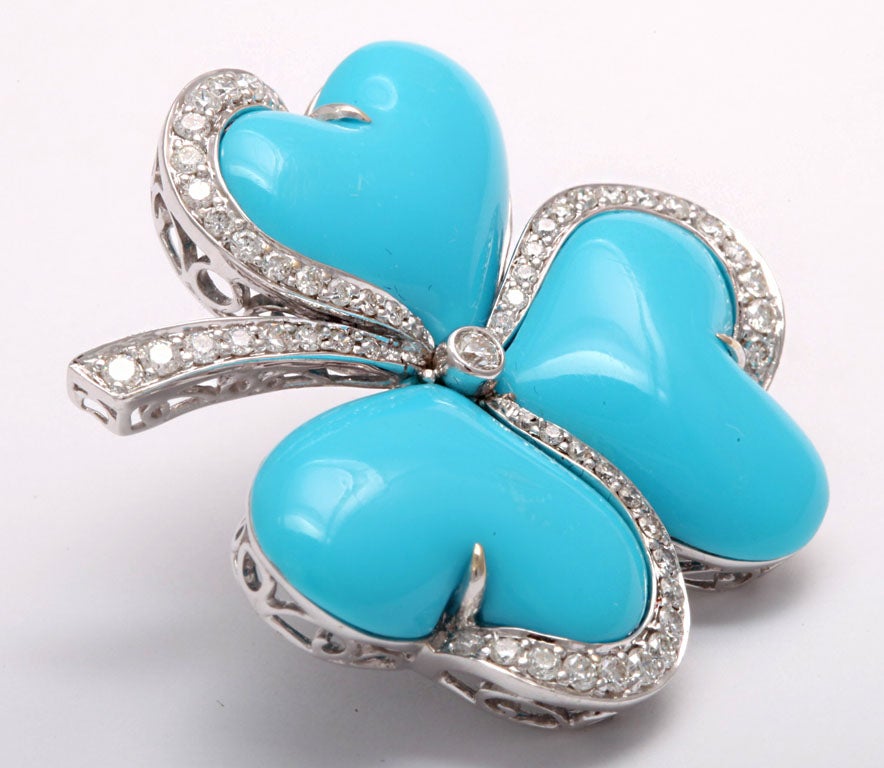 Impressive Turquoise Diamond Gold Clover Earrings For Sale (Free ...