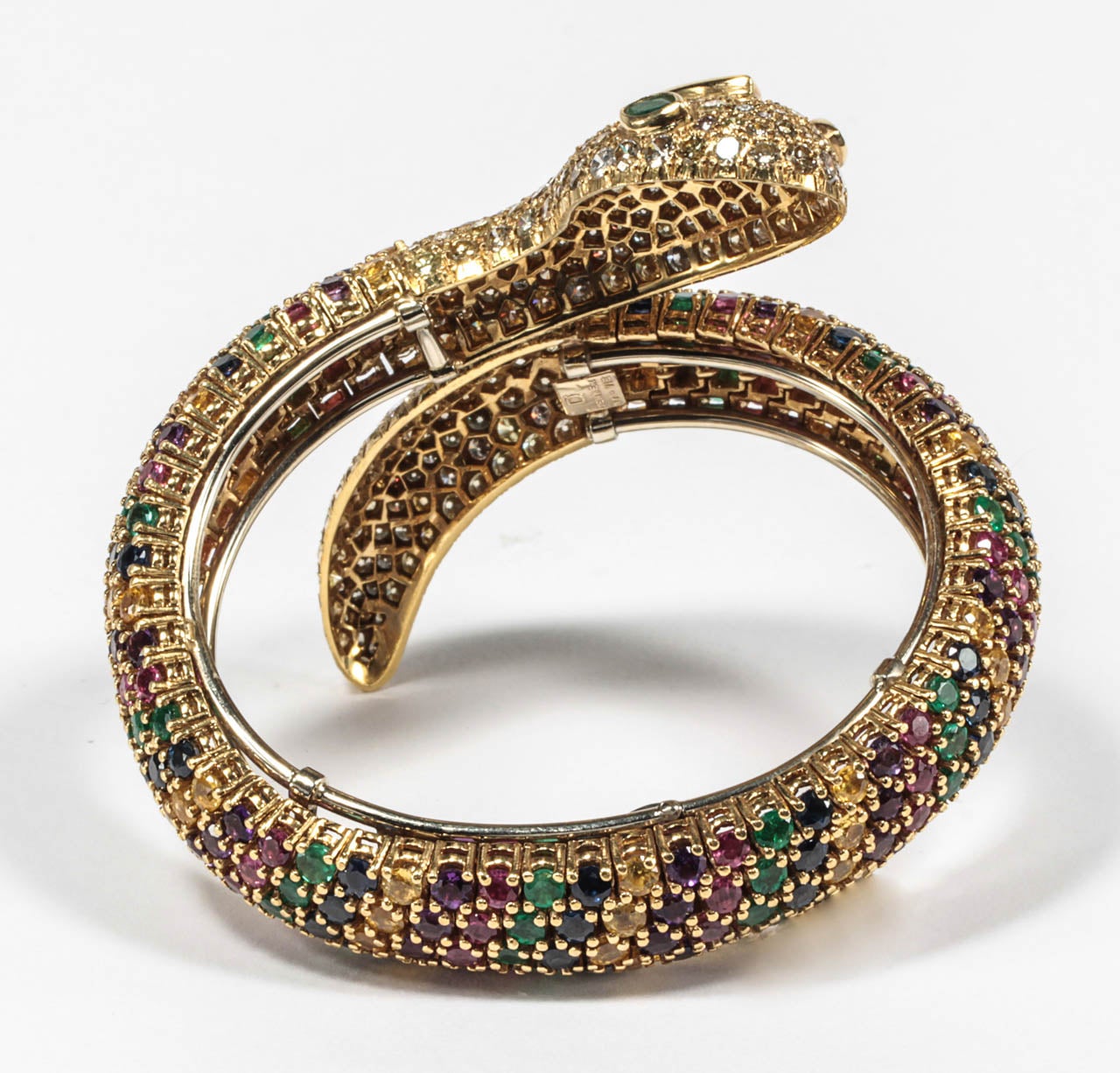 Multi Gem-Set Gold Snake Bangle by Demner For Sale at 1stDibs