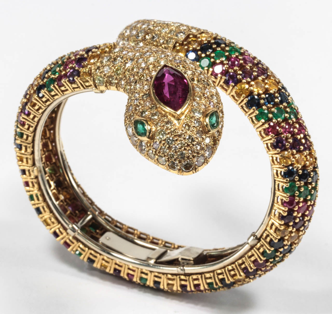 Multi Gem-Set Gold Snake Bangle by Demner For Sale at 1stDibs