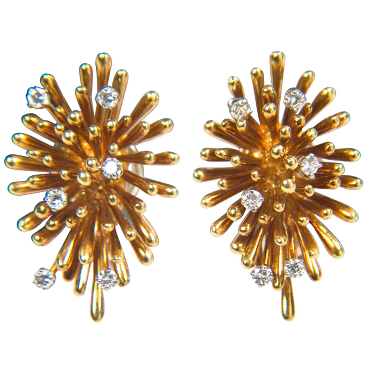 Ca 1980's Sunburst Design 18 kt Gold Earrings at 1stDibs