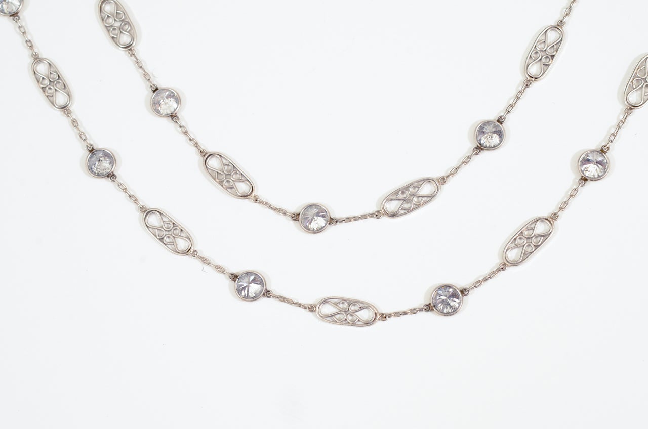 Diamond Platinum Long Chain Necklace at 1stDibs