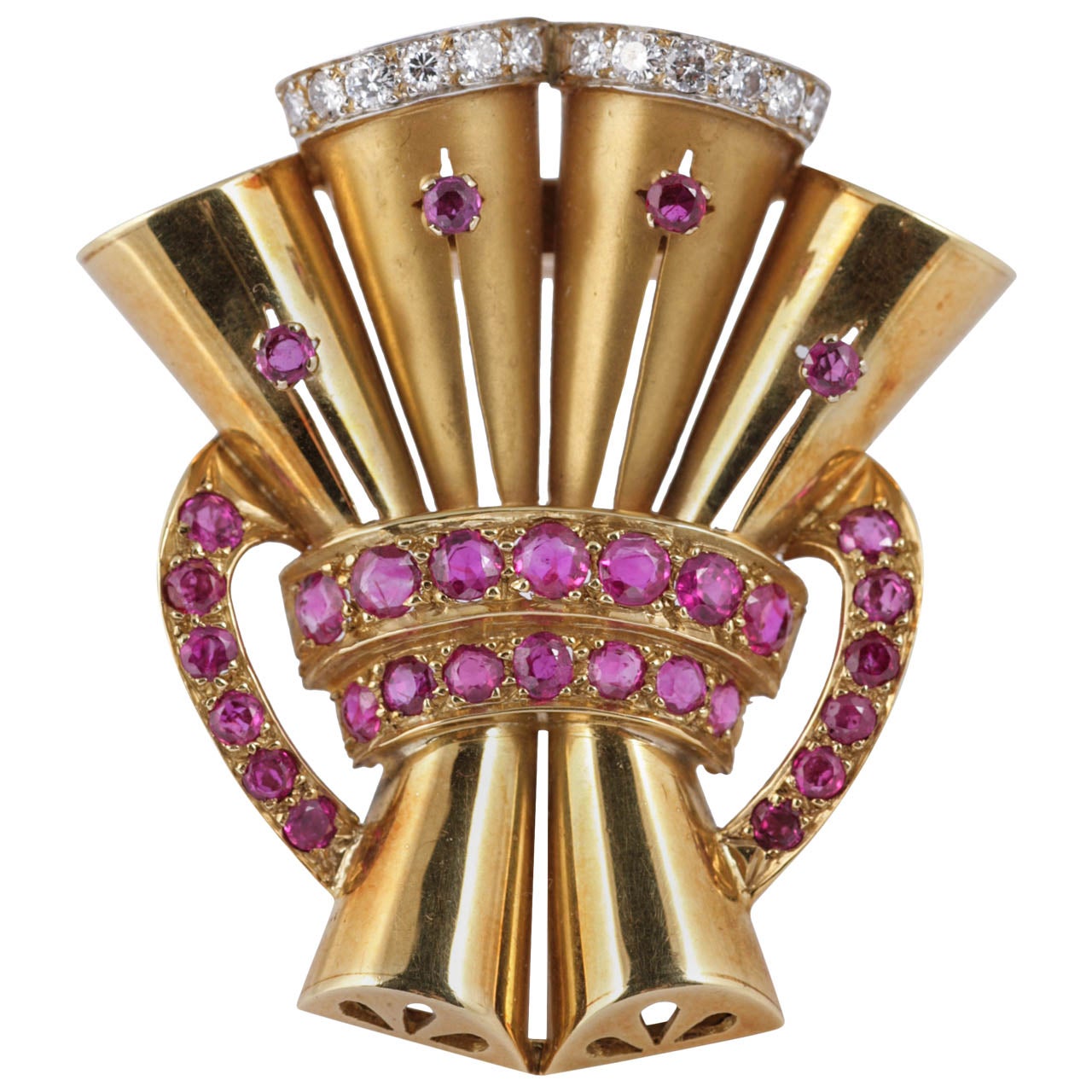 Garrards London Retro Gold Ruby Pin For Sale at 1stDibs