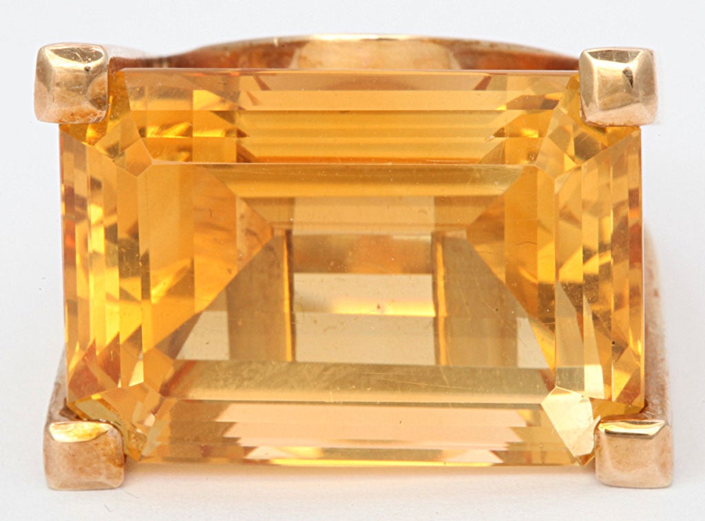 Gold Ring with High Set Large Citrine Stone at 1stDibs
