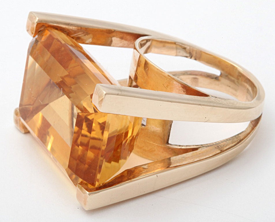 Gold Ring with High Set Large Citrine Stone at 1stDibs