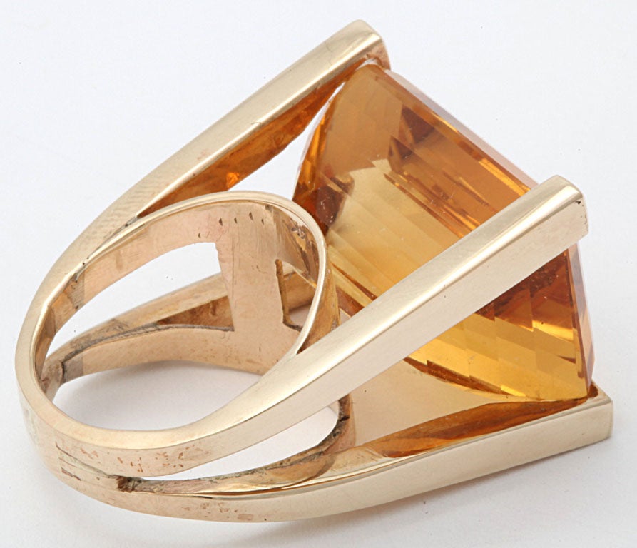 Gold Ring with High Set Large Citrine Stone at 1stDibs