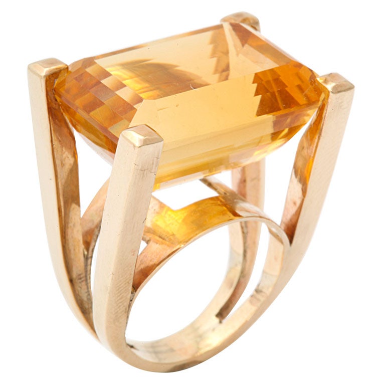 Gold Ring with High Set Large Citrine Stone at 1stDibs