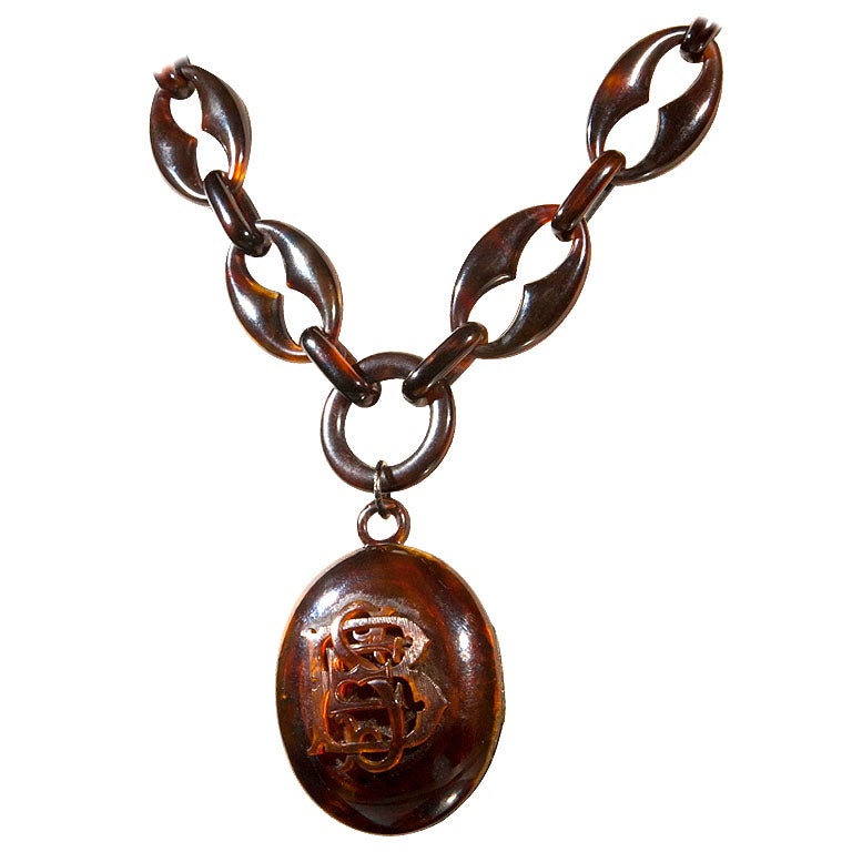 Large Tortoise Shell Locket On Tortoise Chain at 1stDibs