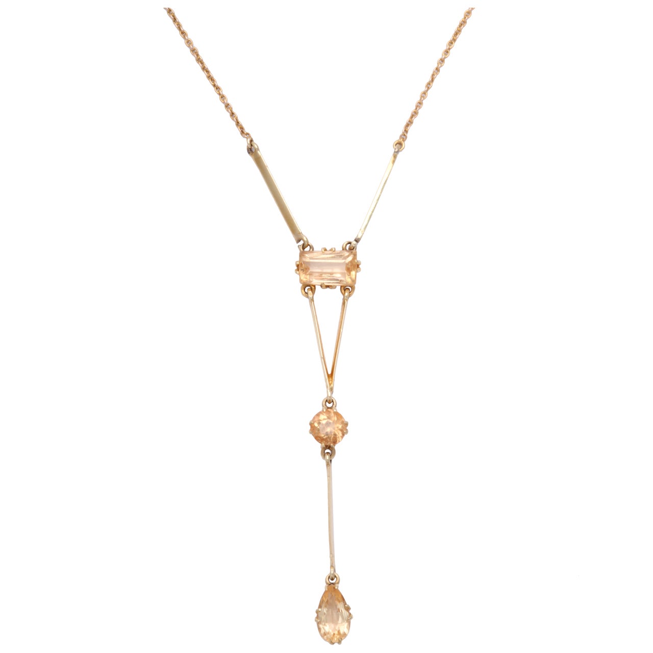 Antique Citrine Gold Lavalier Necklace at 1stDibs