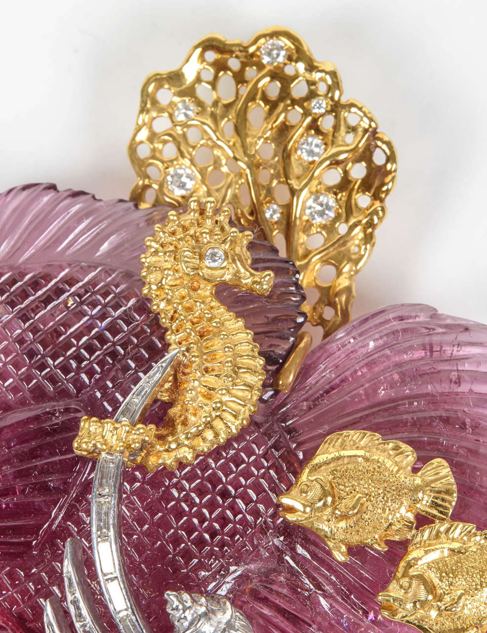 Spectacular Pink Tourmaline Diamond Gold Fish Pin For Sale at 1stDibs