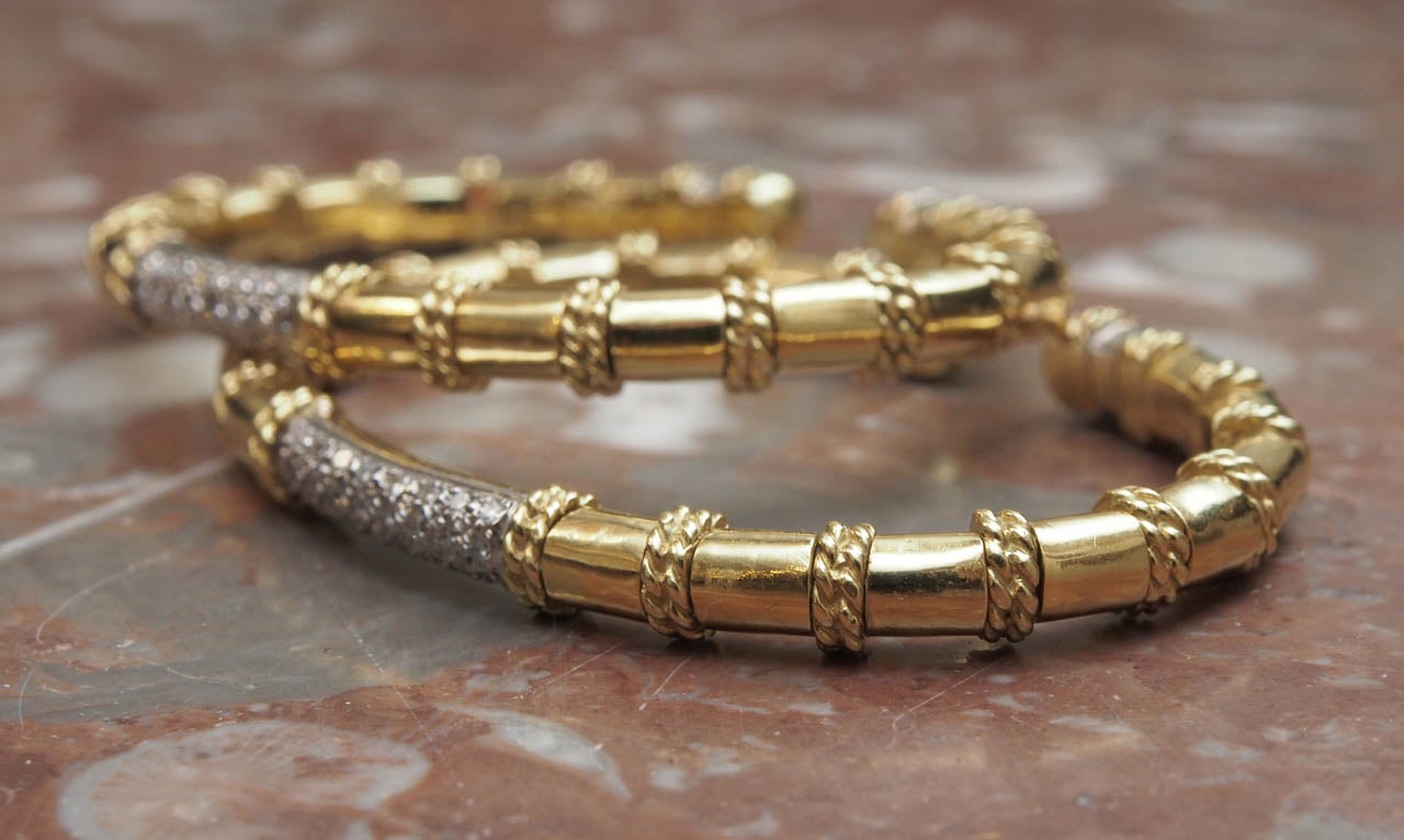 Pair of Diamond Gold Cassis Bracelets at 1stDibs