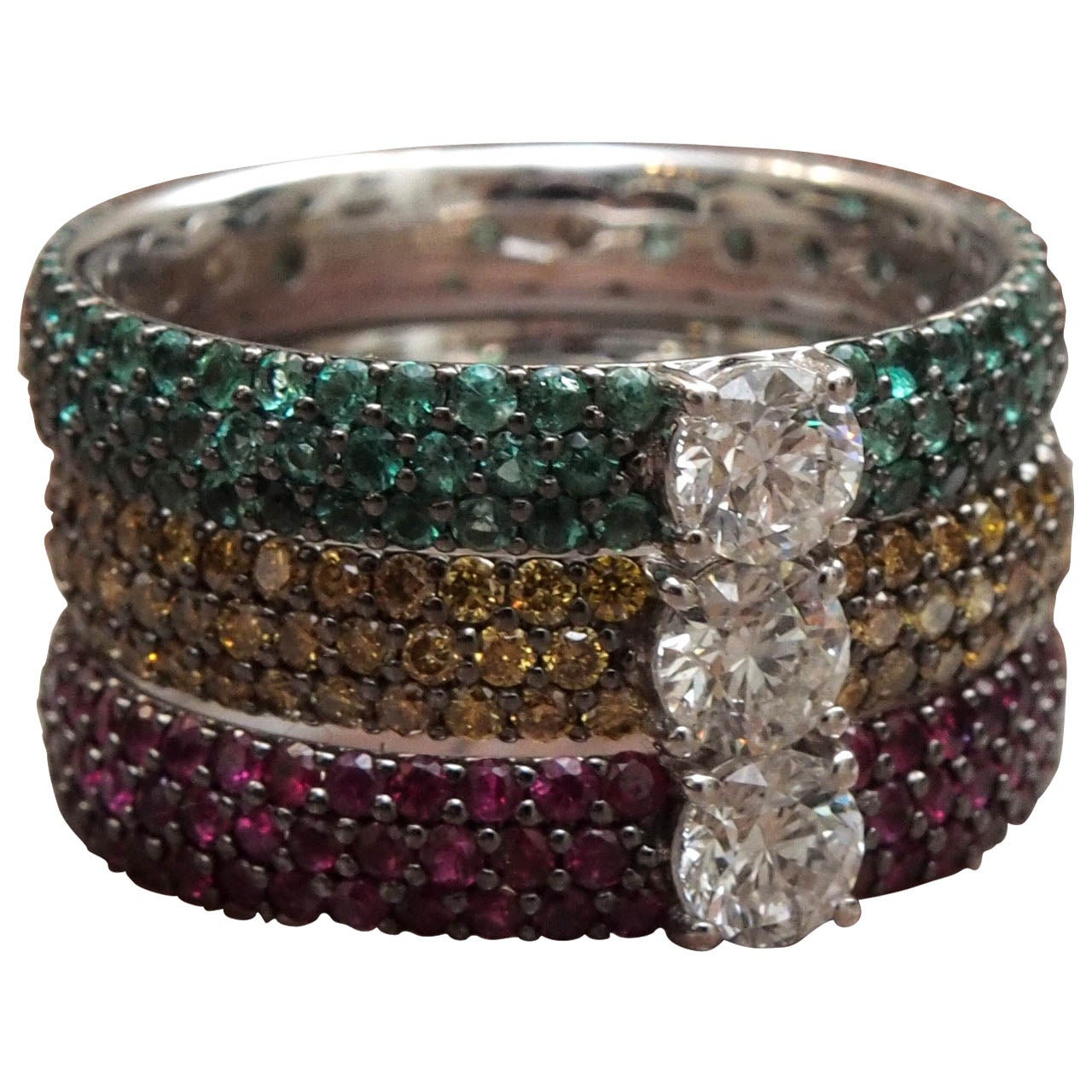 Emerald Ruby Diamond Stacking Rings at 1stDibs