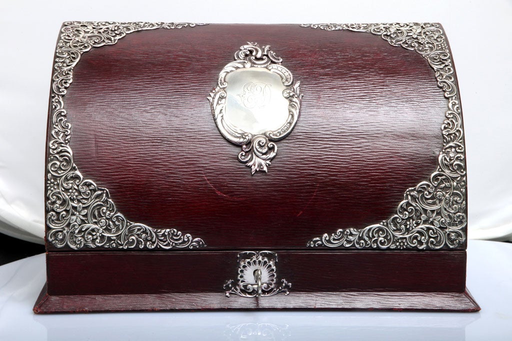 Sterling Silver-Mounted Leather Letter/Stationery Box at 1stDibs