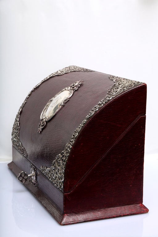 Sterling Silver-Mounted Leather Letter/Stationery Box at 1stDibs