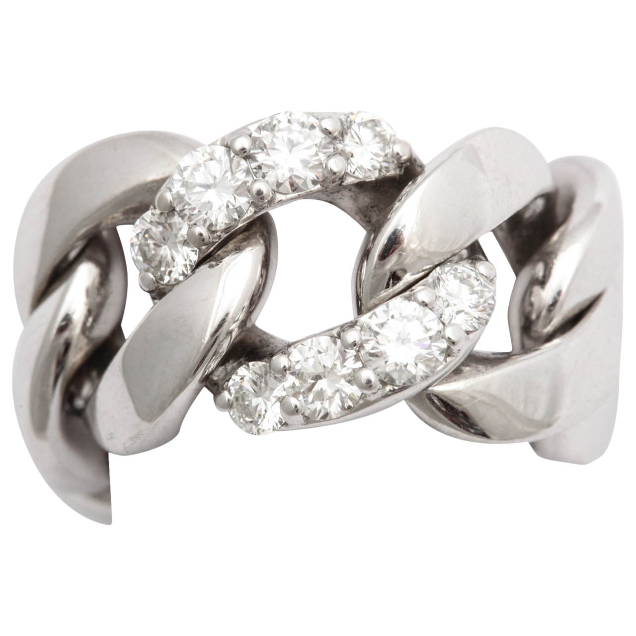Crivelli White Gold and Diamond Curb Chain Ring at 1stDibs