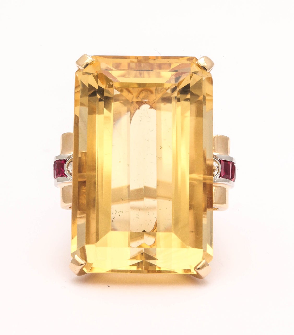 Retro Citrine Topaz Ruby Diamond Gold Cocktail Ring at 1stDibs
