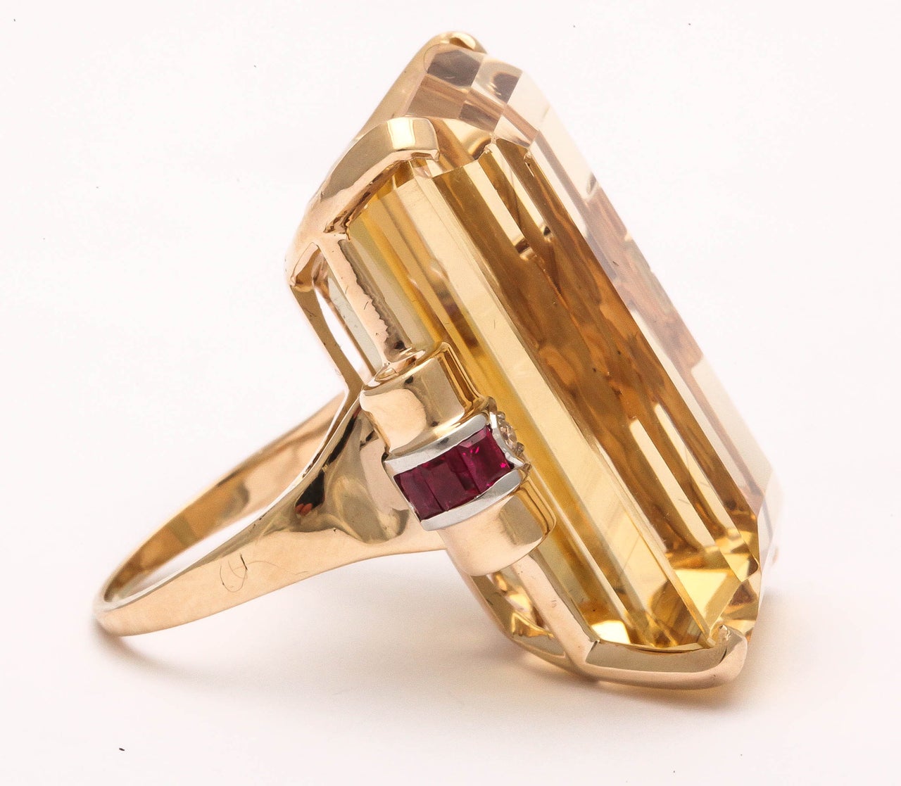 Retro Citrine Topaz Ruby Diamond Gold Cocktail Ring at 1stDibs