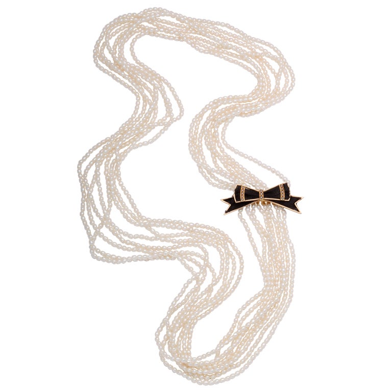 Fabulous Victorian Ribbon and Pearl Bow Brooch on a Pearl Necklace For ...