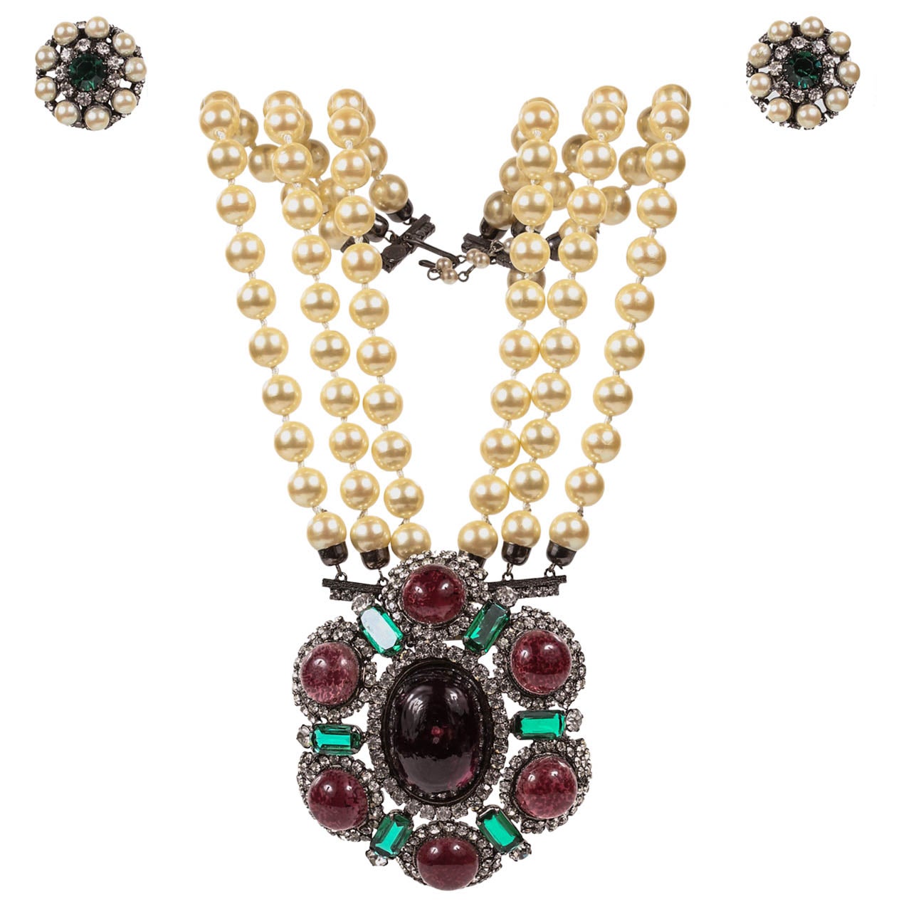 Lawrence Vrba Convertible Necklace and Ear Clip Set at 1stDibs