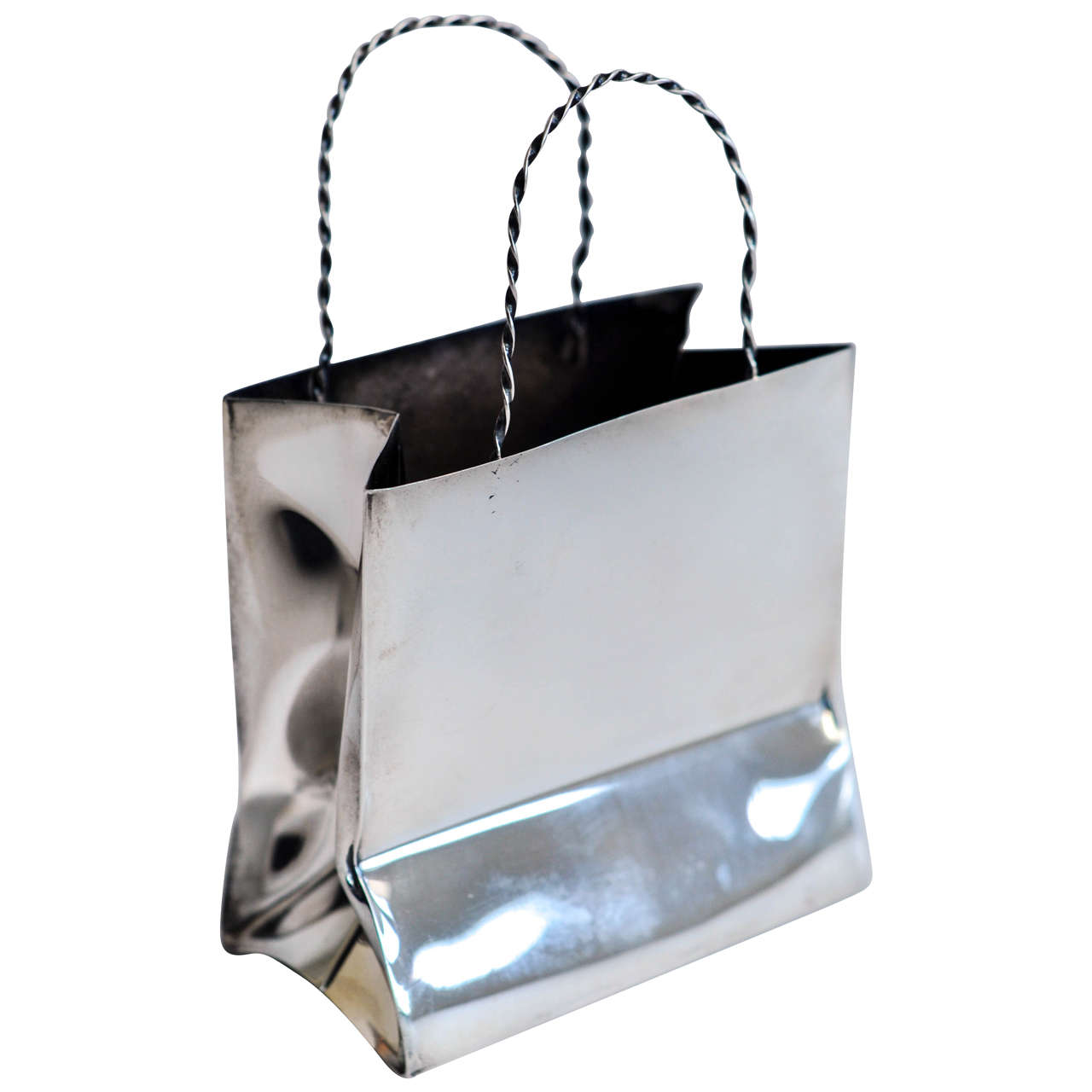Cartier Sterling Silver Bag with Twisted Rope Handles at 1stDibs
