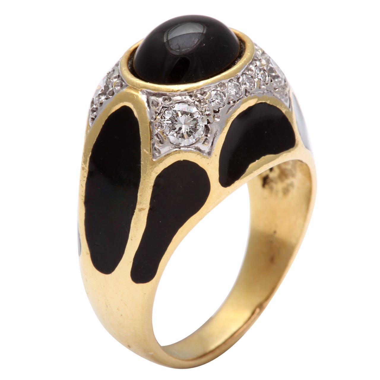 Black Enamel Onyx Diamond Ring at 1stDibs