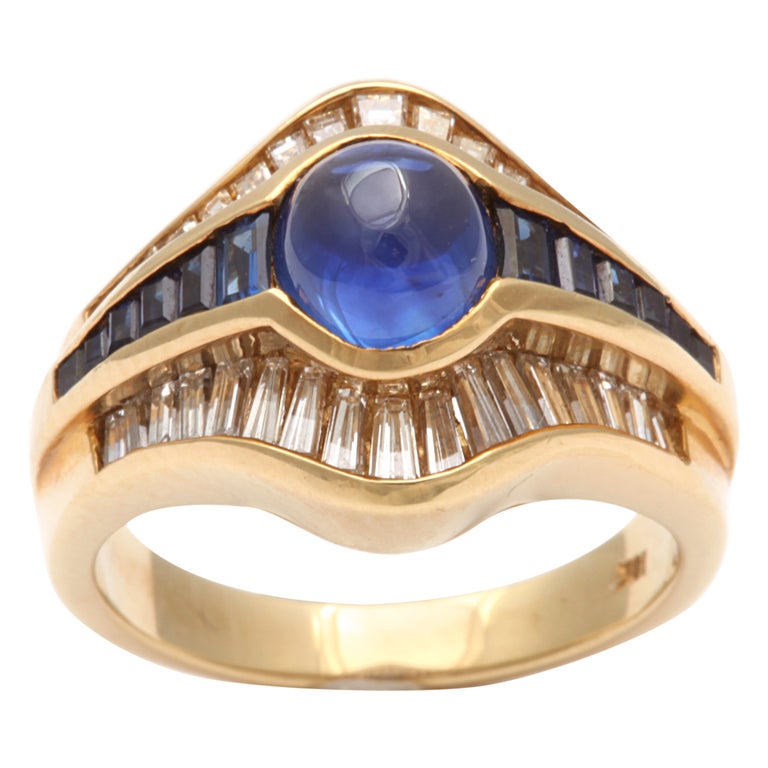 Cabochon Sapphire and Diamond Ring at 1stDibs | cabochon sapphire ...