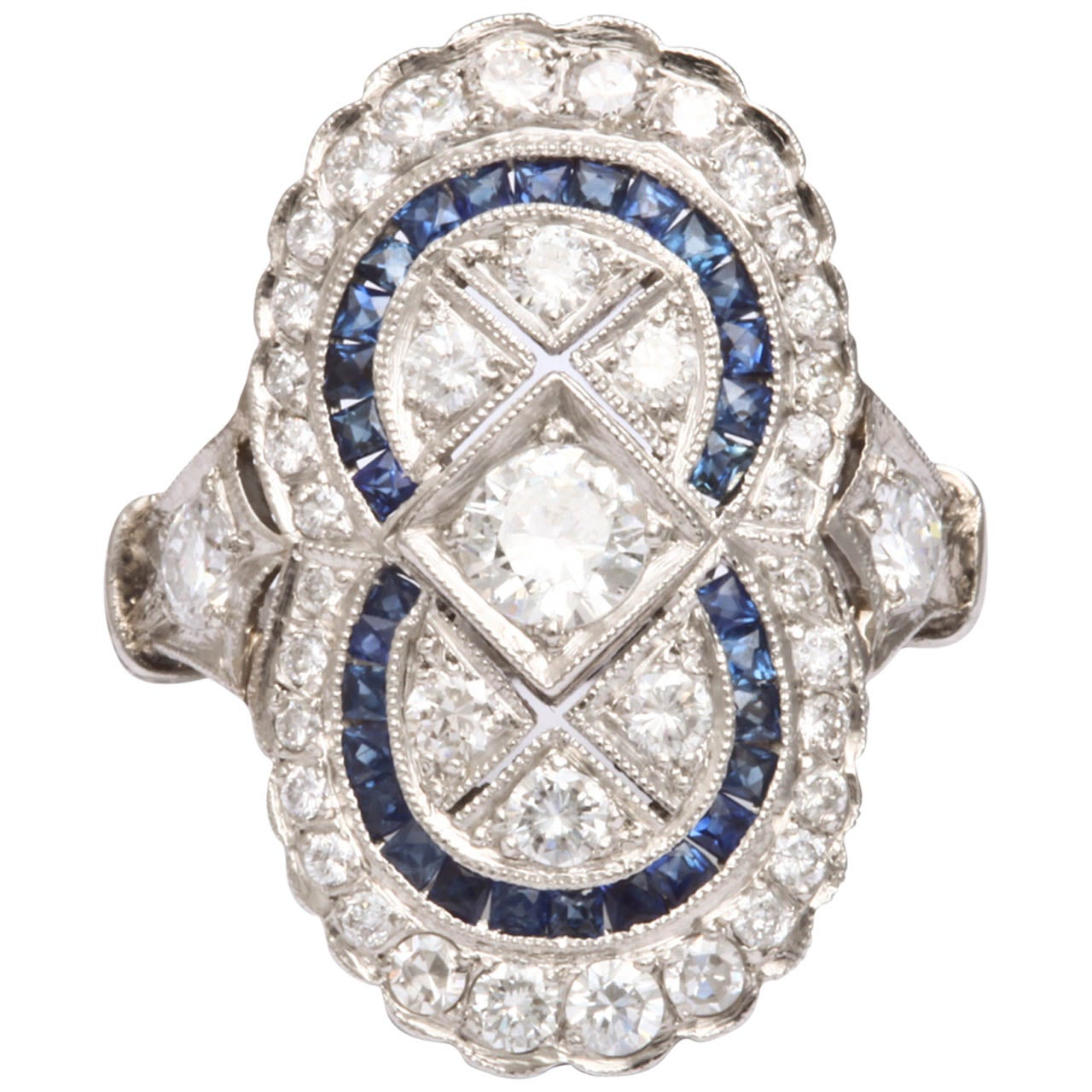Art Deco Sapphire Diamond Dinner Ring at 1stDibs