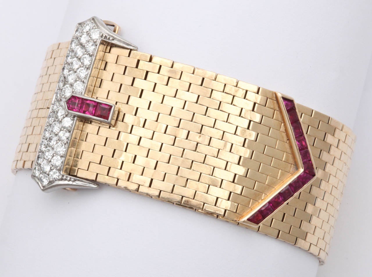 1940s Tiffany and Co. Ruby Diamond Gold Brick Mesh Belt Bracelet at ...