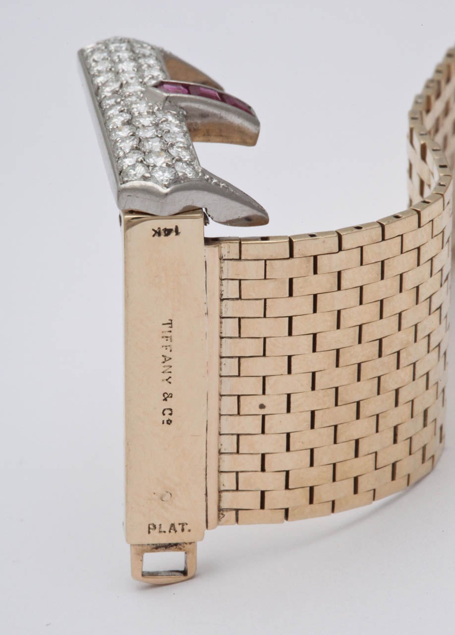 1940s Tiffany and Co. Ruby Diamond Gold Brick Mesh Belt Bracelet at ...
