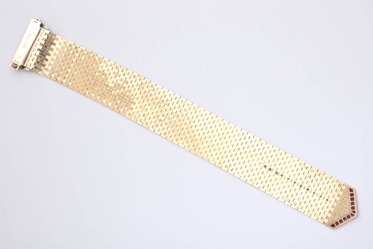 1940s Tiffany and Co. Ruby Diamond Gold Brick Mesh Belt Bracelet at ...