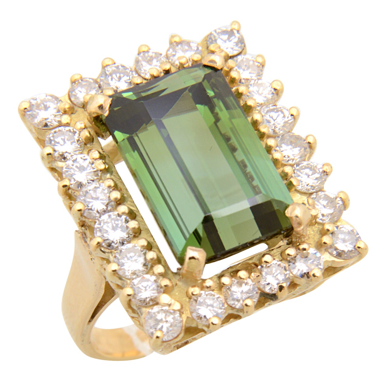 5.85 Carat Green Tourmaline and Diamond 14k Yellow Gold Cocktail Ring ...