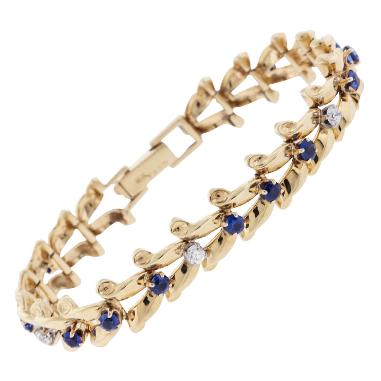 Raymond Yard Sapphire Diamond Gold Ribbon-Link Bracelet at 1stDibs