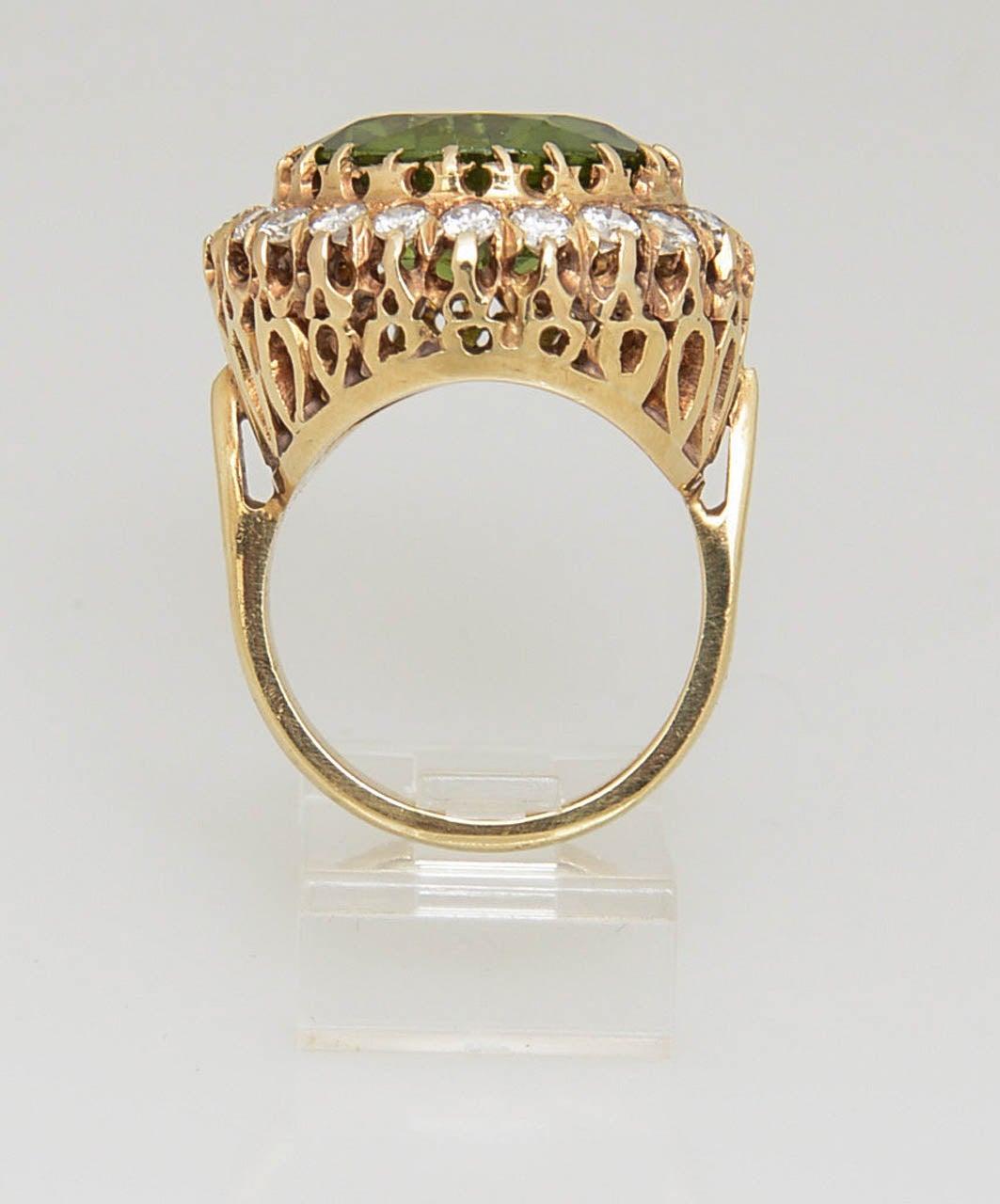 Large Peridot Diamond Gold Cocktail Ring Over 15 Carat For Sale at ...