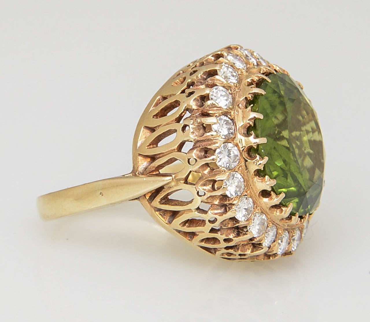 Large Peridot Diamond Gold Cocktail Ring Over 15 Carat For Sale at ...
