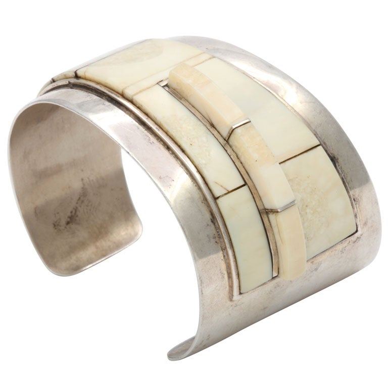 Sterling Silver Cuff with Bone Inlay at 1stDibs