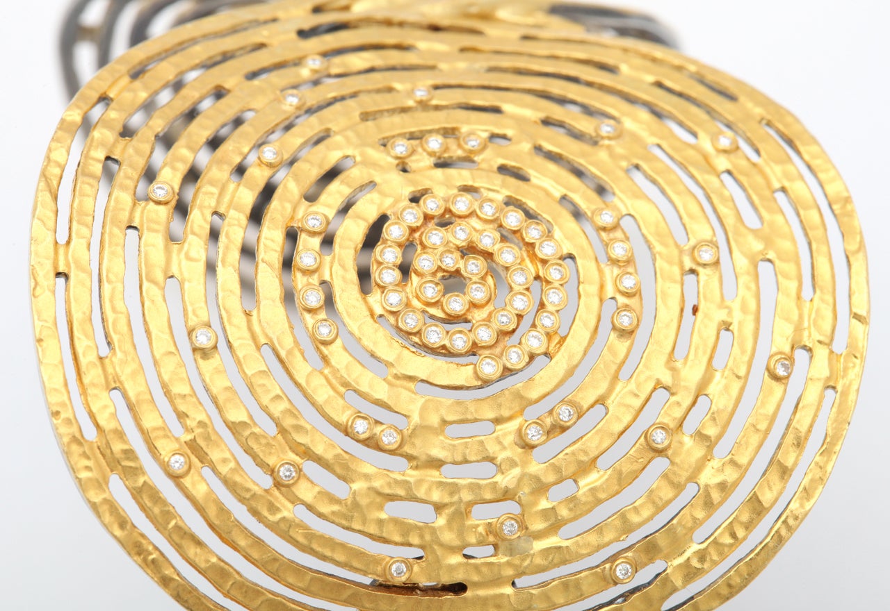 sterling silver, yellow gold and diamond cuff at 1stDibs