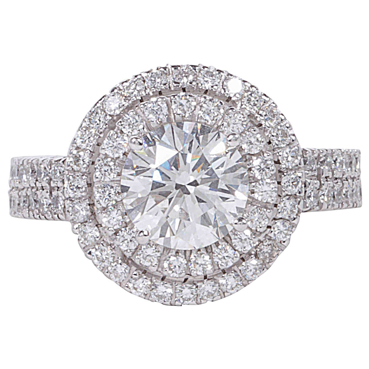 GIA Certified Double Halo Round Engagement Ring For Sale at 1stDibs ...