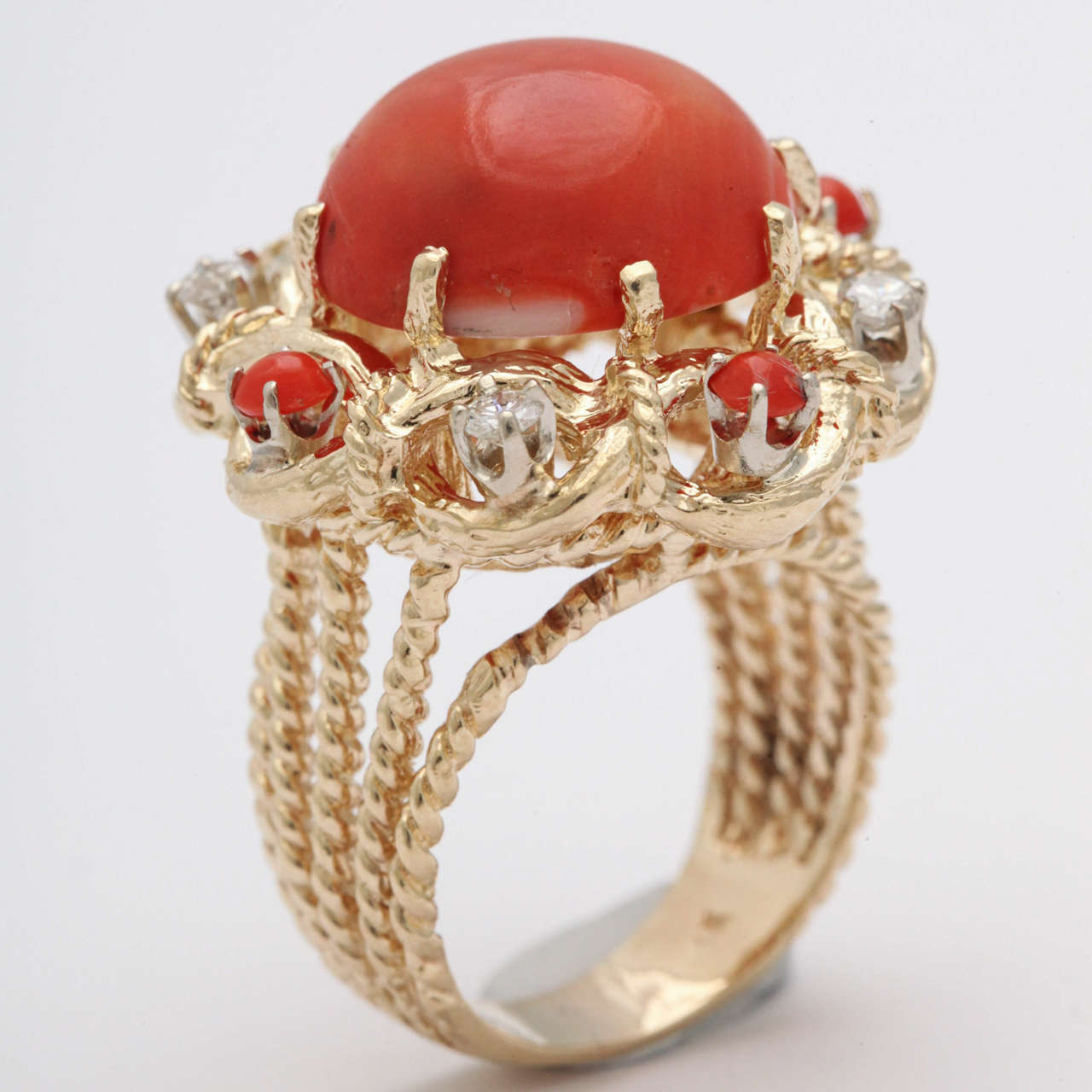 Coral Diamond Ring For Sale at 1stDibs | coral engagement ring, coral ...