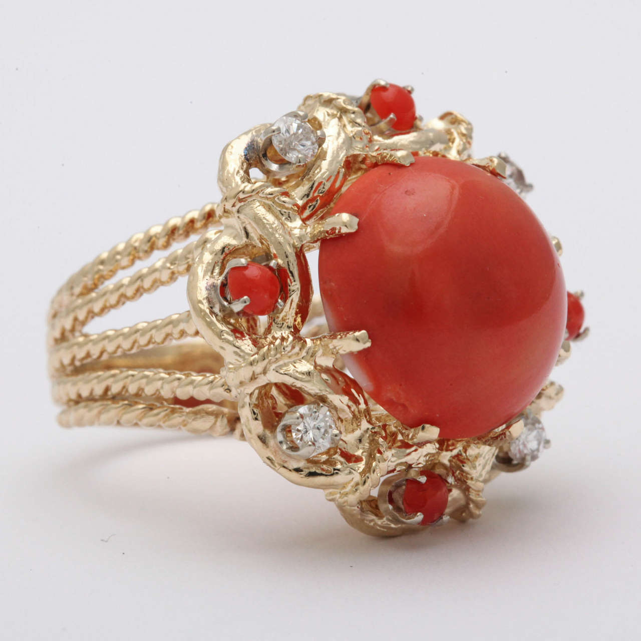 Coral Diamond Ring For Sale at 1stDibs | coral engagement ring, coral ...