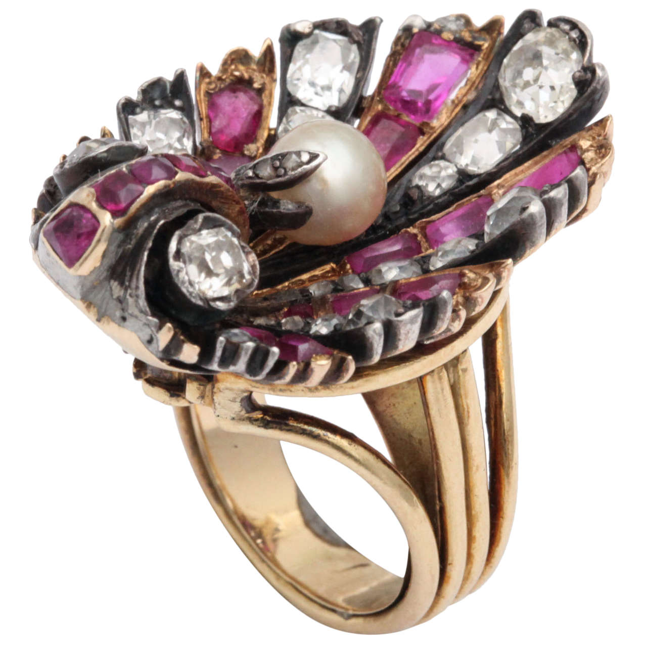 Superb Ruby Pearl Diamond Ring at 1stDibs | ruby pearl ring