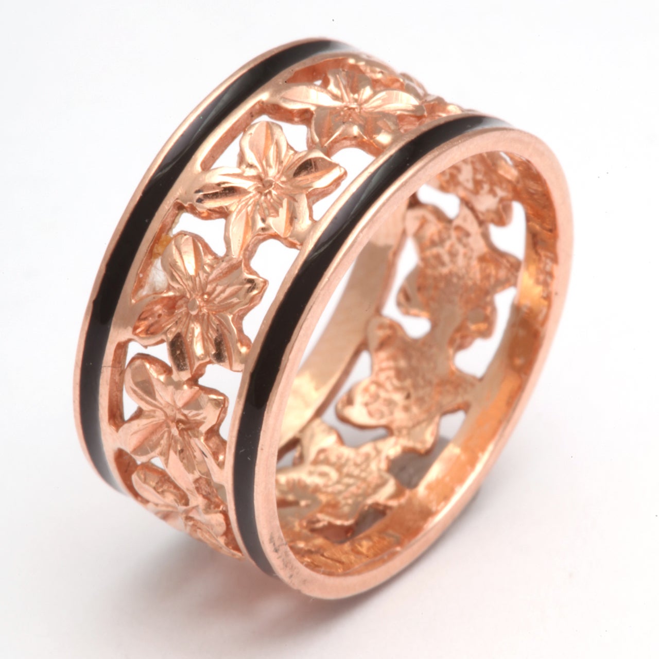 14 Karat Gold Wedding Band with Ivy Leaves and Enamel, circa 1870 For ...