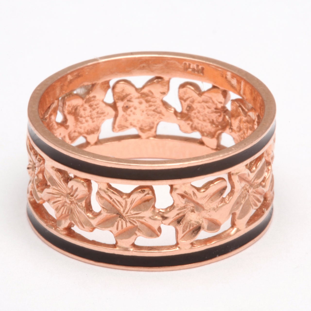 14 Karat Gold Wedding Band with Ivy Leaves and Enamel, circa 1870 For ...