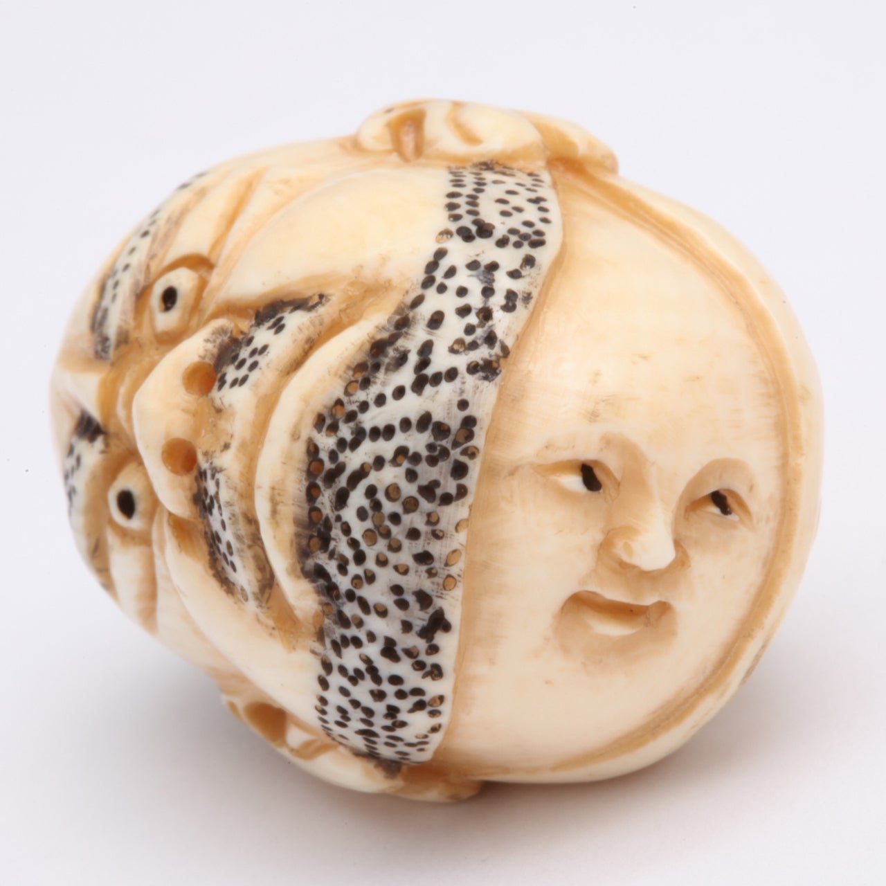 Three Faces Antique Japanese Folk Play Mask Ojime at 1stDibs | japanese ...