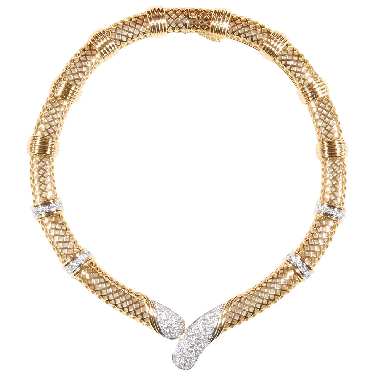 Italian Diamond Gold Platinum Choker Necklace For Sale at 1stDibs ...