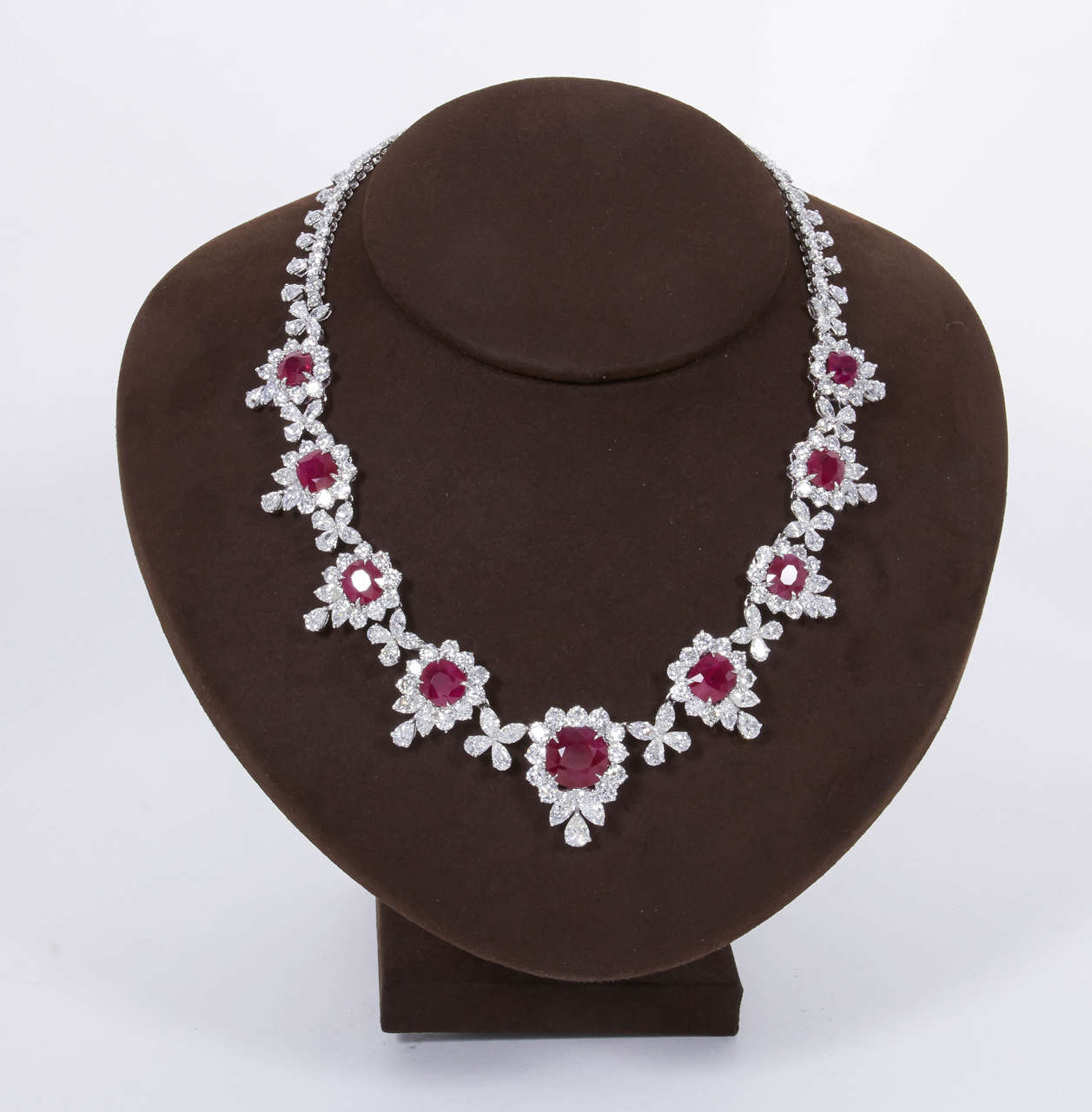 Magnificent Ruby Diamond Cluster Necklace For Sale at 1stDibs