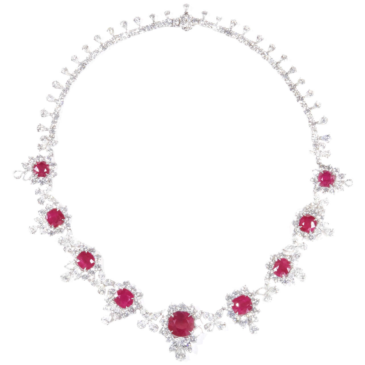 Magnificent Ruby Diamond Cluster Necklace For Sale at 1stDibs