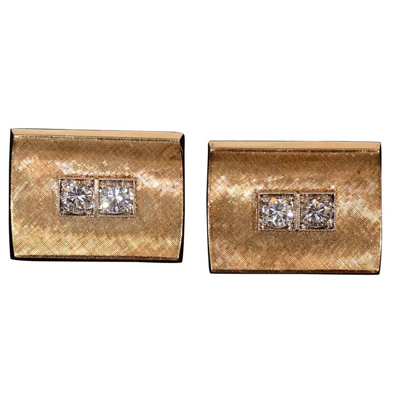 Pair of Gold Cufflinks with Diamonds For Sale at 1stDibs